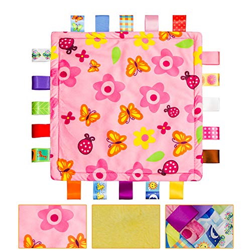 Breathable Infant Taggy Blanket Soft Touch Plush Taggy Blankets Comfortable Security Taggie Present for Bedtime Newborn Baby -Small Flowers