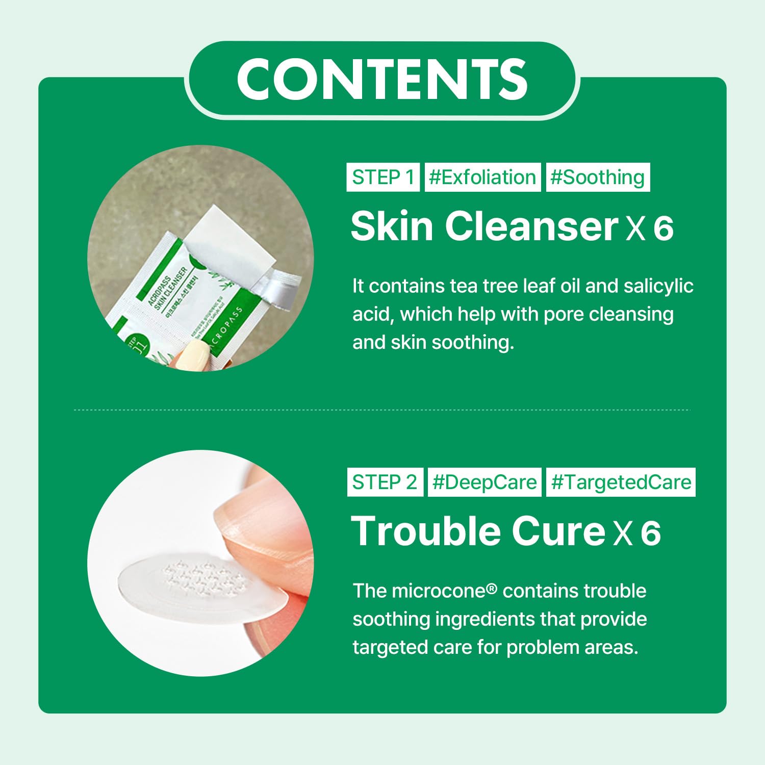 Acropass Trouble Care Microcone Acne Patch for Early Stage Pimple and Zits - Hydrocolloid, Niacimide Pimple Spot Treatment (6ct + 6 Tea Tree cleansers)