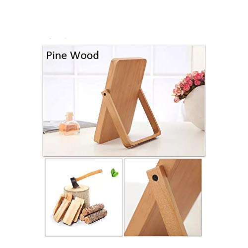Buwico Rectangle Standing Vanity Makeup Mirror Cosmetic Mirror Table Mirror with Wood Frame and Stand Mirror for Hanging