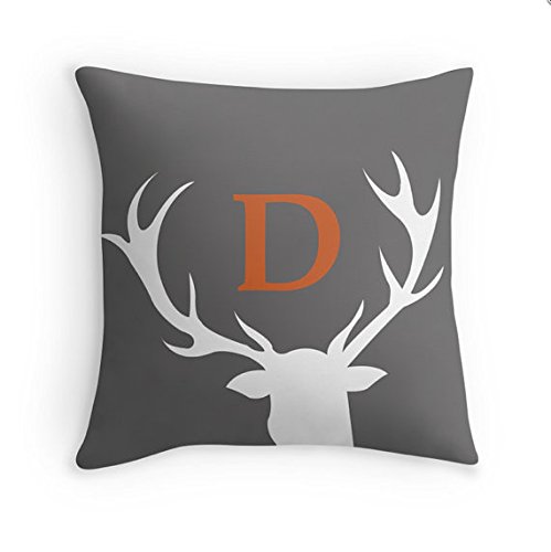 Antler Decorative Throw Pillow Cover with Custom Letter