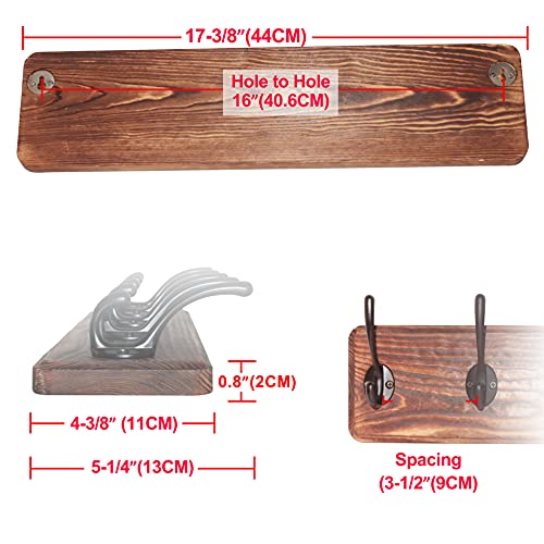 Dseap Coat Rack Wall Mounted with 5 Coat Hooks - Heavy Duty Wooden Wall Coat Hanger for Clothes Hat Jacket Clothing, Natural & Black, 2 Packs