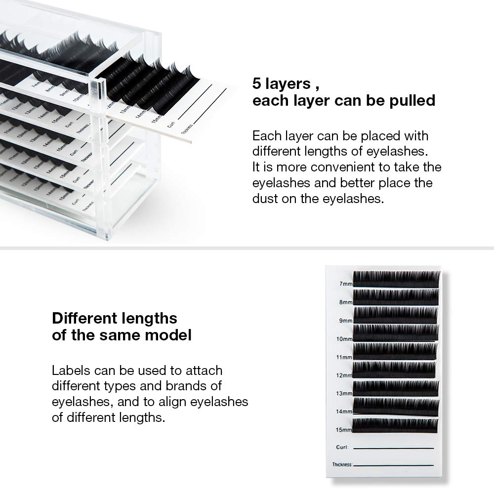 Acrylic 5 Layers clear Eyelash Storage Box, Makeup Display Container, Eyelashes Holder Case Grafting, Eyelash Transparent Box Extension Tool