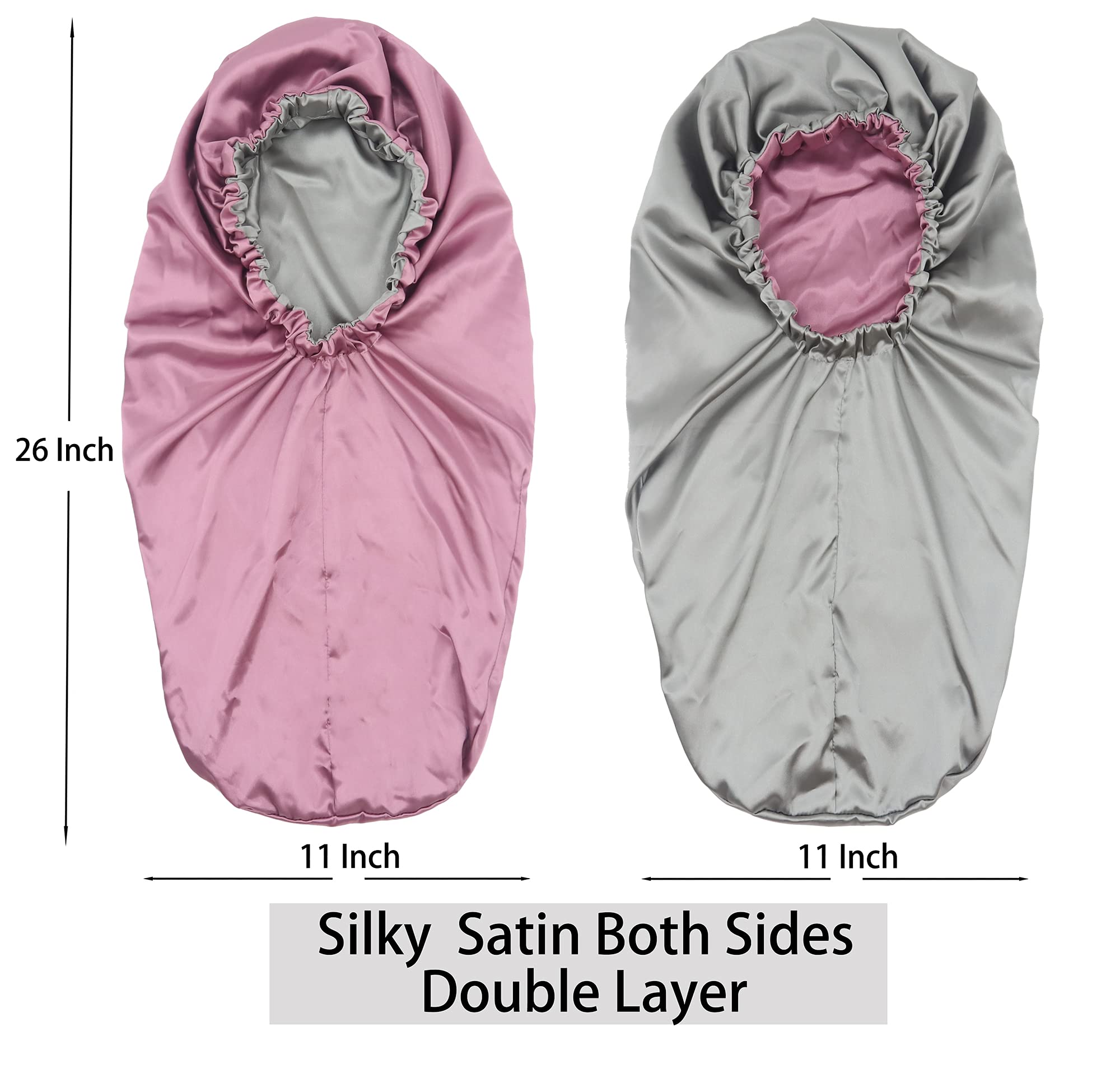 SAYMRE Satin Bonnet Silky Sleep Cap,Adjustable Hair Bonnet for Braids Curly Hair (Long Size, Long Champagne)