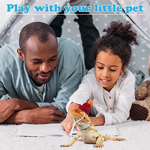 20 Pcs Pet Snake Hat with Adjustable Elastic Chin Strap, Small Reptile Animal Hamster Knitted Hat Pompon Mini Hats for Pets Snake Ball Python Lizard Guinea Pig Chameleon Iguanas Accessories Decoration