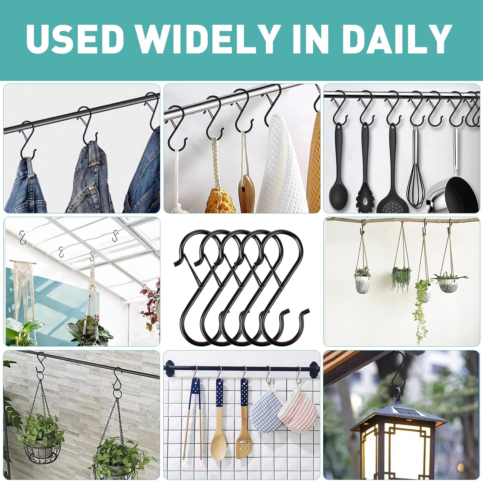 20 Pcs S Hooks for Hanging Heavy Duty, 3.5-inch Heavy Duty Metal S Hooks with Safety Buckle, S Shaped Hooks, Pot Rack Hooks, Closet Hooks, S Hooks for Hanging Plants, Kitchen Utensil, Pot, Pan, Bags