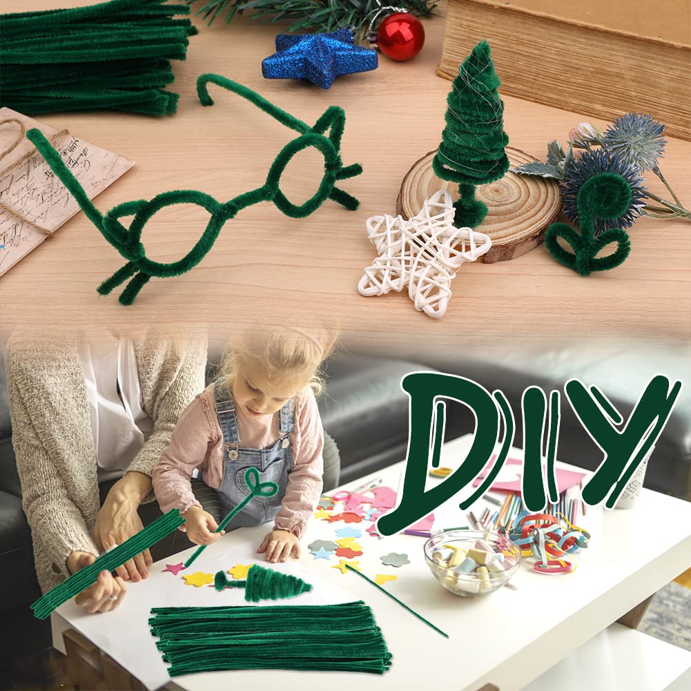 130 PCS Pipe Cleaner Chenille Stem, Green Pipe Cleaner for Crafts Handy Disposable Cleaning Tool - 6mm x 12" for DIY Art Craft Decorations