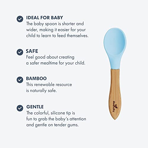 Avanchy Bamboo Divided Baby Plate, Bowl & Assorted Spoons Set - Suction Plates and Bowls for Toddlers - 9 Months and Older (Gray)