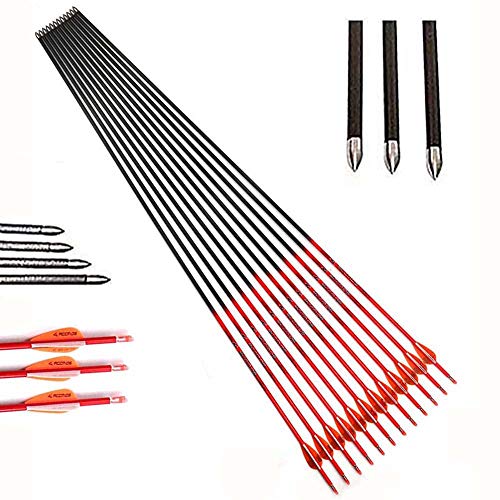 12 Pack Fletched Carbon Arrows ID 4.2mm 31" Shaft Spine 800 Archery Practice Target Hunting Arrow with Replaced Tip 80 Grain Broadheads Arrowhead for Compound Recurve Bow Orange