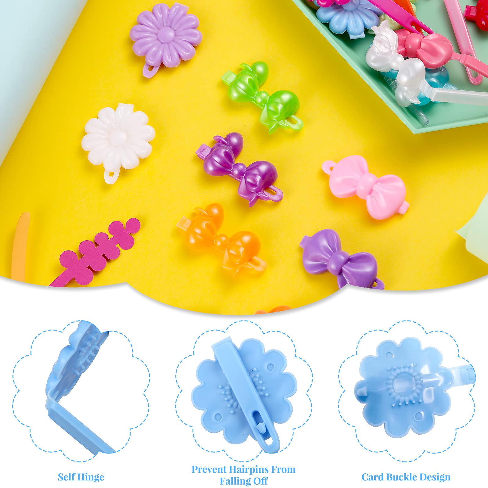 Janinka 72 Pieces Self-Hinge Plastic Hair Clips: 80s 90s Cartoon Colorful Cute Barrettes and Pins for Toddler Girls (Multicolor, Classic)