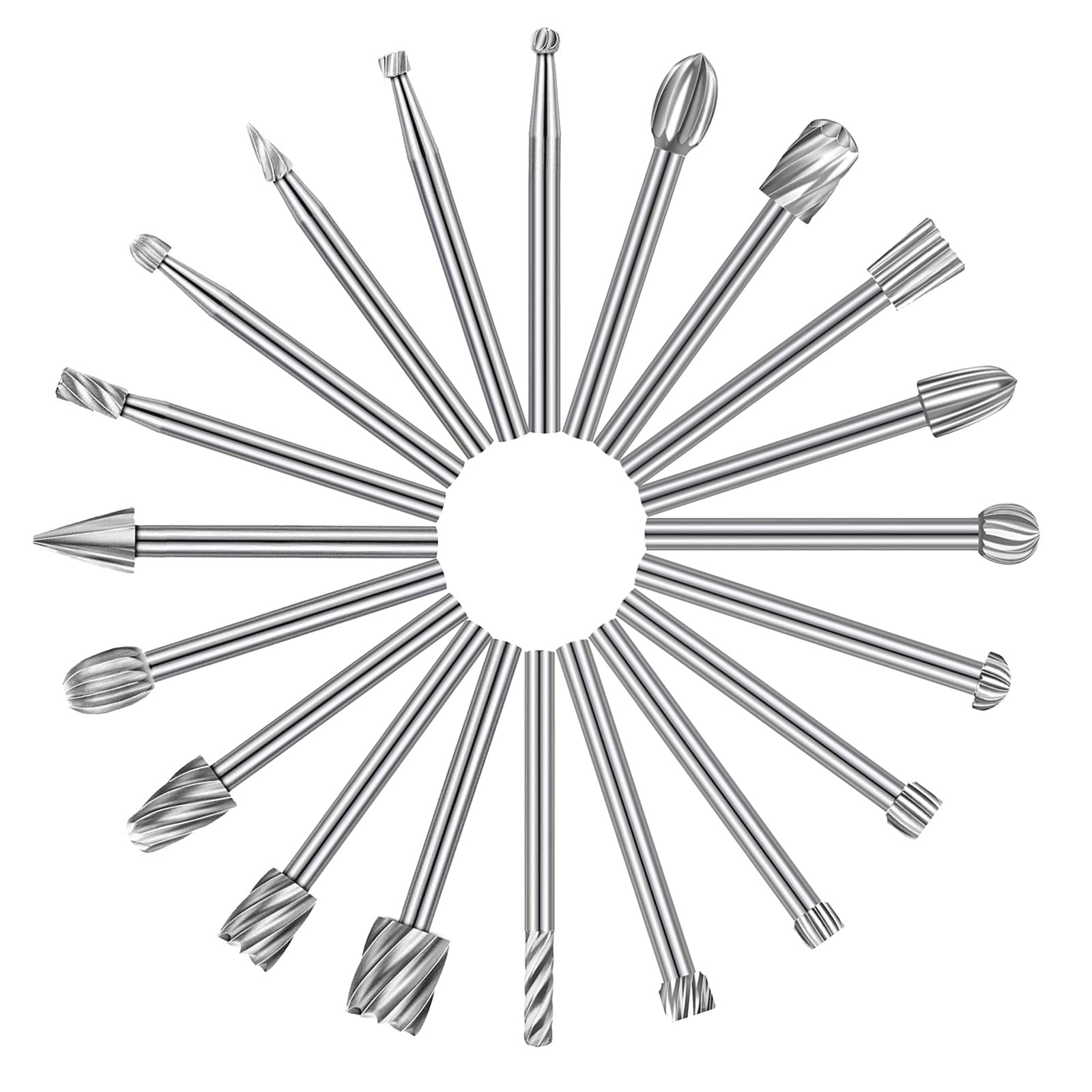 20Pcs HSS Different Burr Set Carving Bits Wood Engraving Router Bit w/ 1/8"(3mm) Shank, Rotary Tools Accessories for DIY Woodworking and Carving