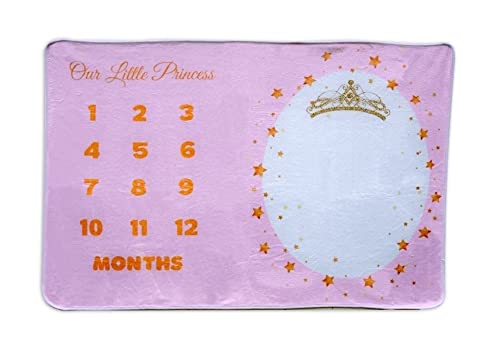 My Peanut's Brand Organic Baby Monthly Milestone Blanket - Newborn Growth Chart - Premium Super Soft - Registry Gift - Princess Theme - Includes Gold Heart and Pink Flower Frame