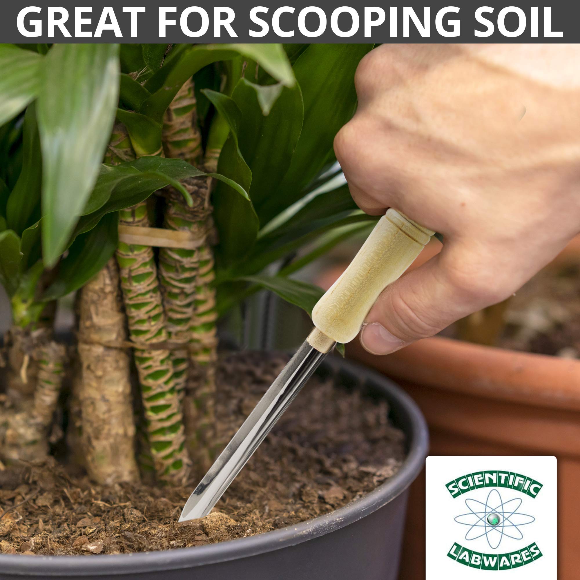 Scientific Labwares Lab Scoop Spatula with Wooden Handle - Pack of 6 - Soil Scooper Gardening Classroom Research Laboratory Veterinary Feeder