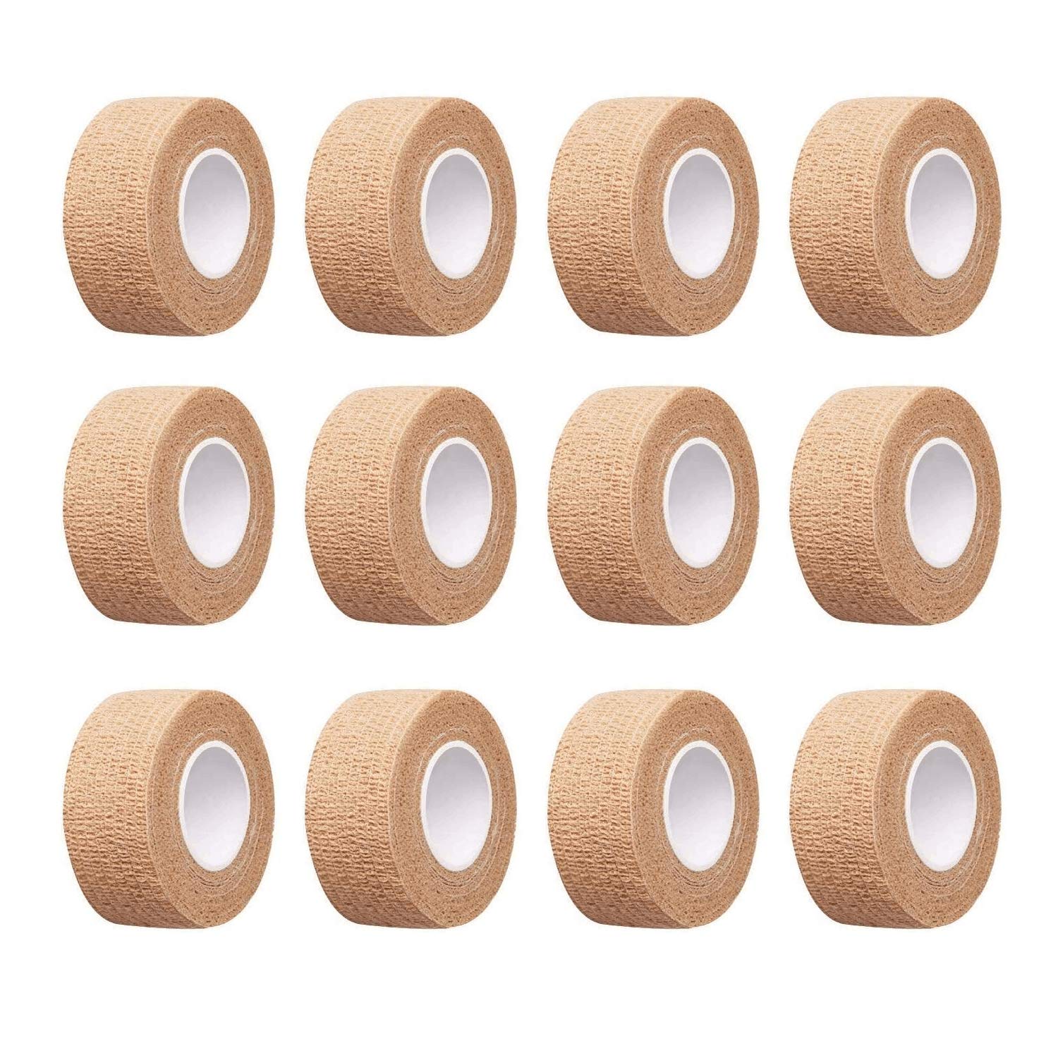 12pc-1 Inch Wide Skin Colour Elastic Self- Adhesive Bandage Finger Tape,Wrap Bandages, for Wrist and Ankle Sprains & Swelling