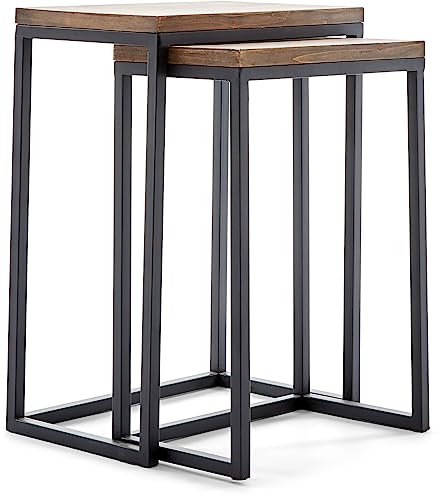 Amazon Brand β Stone & Beam Weston Wood & Metal Nesting Tables, Set of 2, Brown