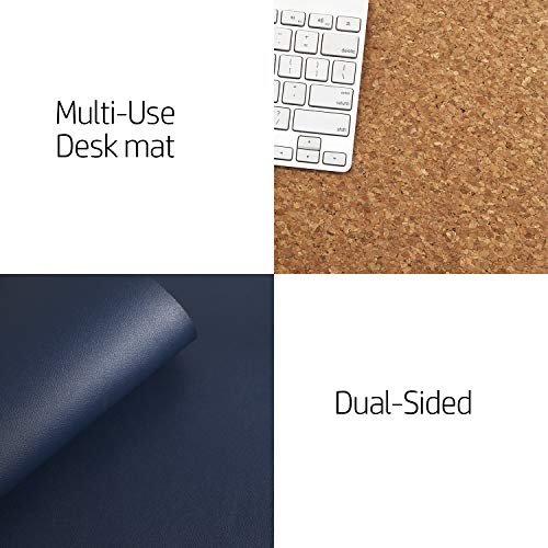 Aothia Office Desk Pad, Natural Cork & PU Leather Dual Side Large Mouse Pad, Laptop Desk Table Protector Writing Mat Easy Clean Waterproof for Office Work/Home/Decor (Dark Blue,31.5" x 15.7")
