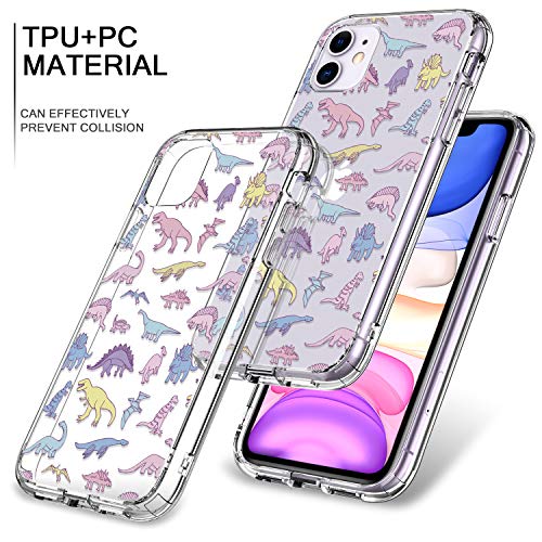 BICOL iPhone 11 Case Clear with Design for Girls Women,12ft Drop Tested,Military Grade Shockproof,Slip Resistant Slim Fit Protective Phone Case for Apple iPhone 11 6.1 inch 2019 Dinosaurs