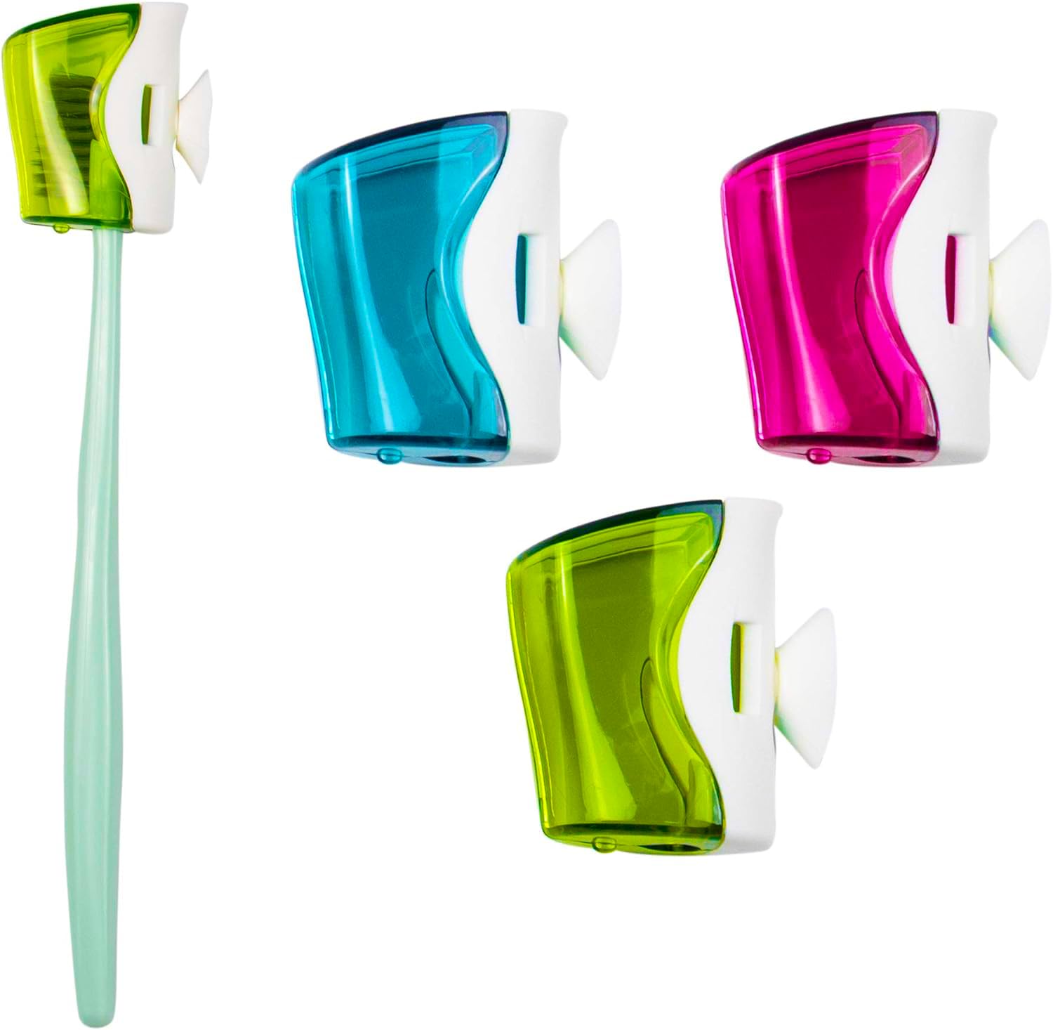 AUEAR, 3 Pack Toothbrush Head Covers with Suction Cup Anti Dust Wall Mirror Toothbrushes Holder Protective Case for Bathroom Home Travel Outdoor & Camping