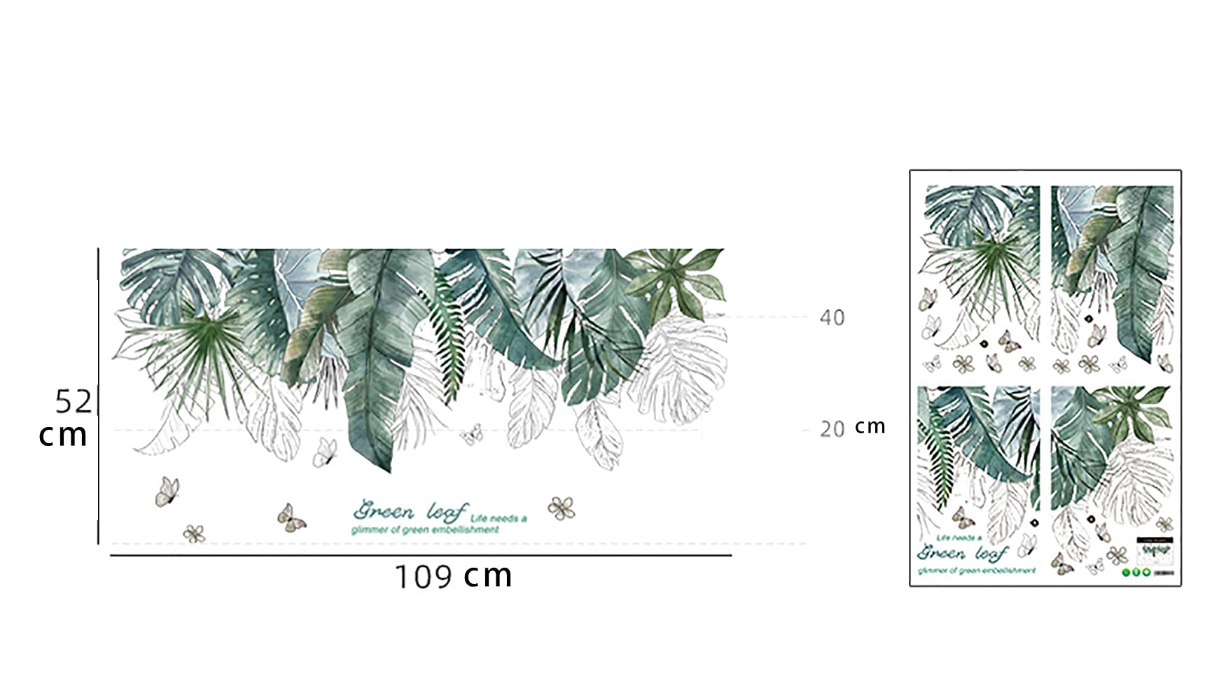 SENGTER Tropical Leaves Wall Decals Removable Jungle Green Palms Tree Plant Wall Stickers for Living Room Kids Room Bedroom Playroom Decor