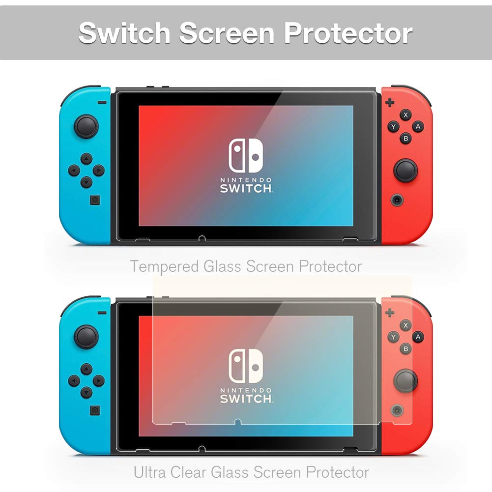 Accessories Kit Bundle for Nintendo Switch, 1x carry case,2x Grips kit,2x Steering Wheel,1x crystal case for switch,2x Case for Joy-Con,2x Thumbstick Caps,1x Glass screen protector