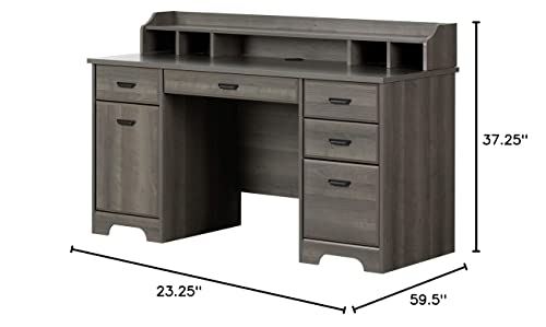 South Shore Versa Computer Office Desk with Power Bar, Gray Maple