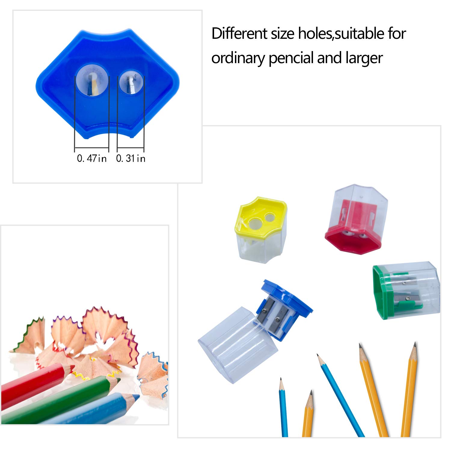 12 Pccks Double Holes Manual Pencil Sharpener-Handheld Plastic Crayon Sharpener with Receptacle for Regular or Oversize Pencil &Crayons