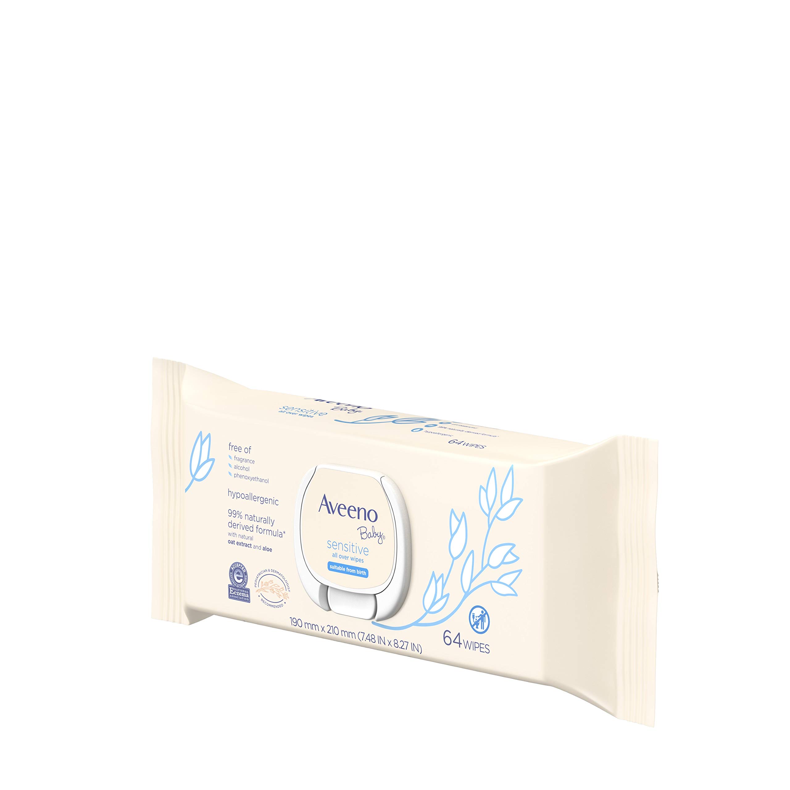 AVEENO Baby Sensitive All Over Wipes, Paraben- & Fragrance-Free, 64 ea (Pack of 2)
