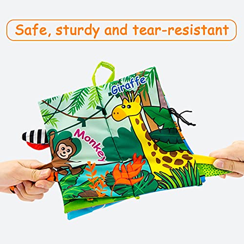 HECCEI Baby Cloth Books, Soft Toys Cloth Books, Touch and Feel Crinkle Books, Early Development Baby Stroller/Crib Hanging (Ocean Tails Cloth Book)
