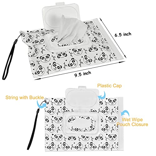 Umtiti Wipes Dispenser & Wipes Pouch/Tissue Bag, Wipes/Tissue Case with Moisture Seal Secure Lid, Non-Slip Rubber Feet & Sealing Design Keeps Wipes Fresh, Dustproof Wipes Container(BN+Panda)