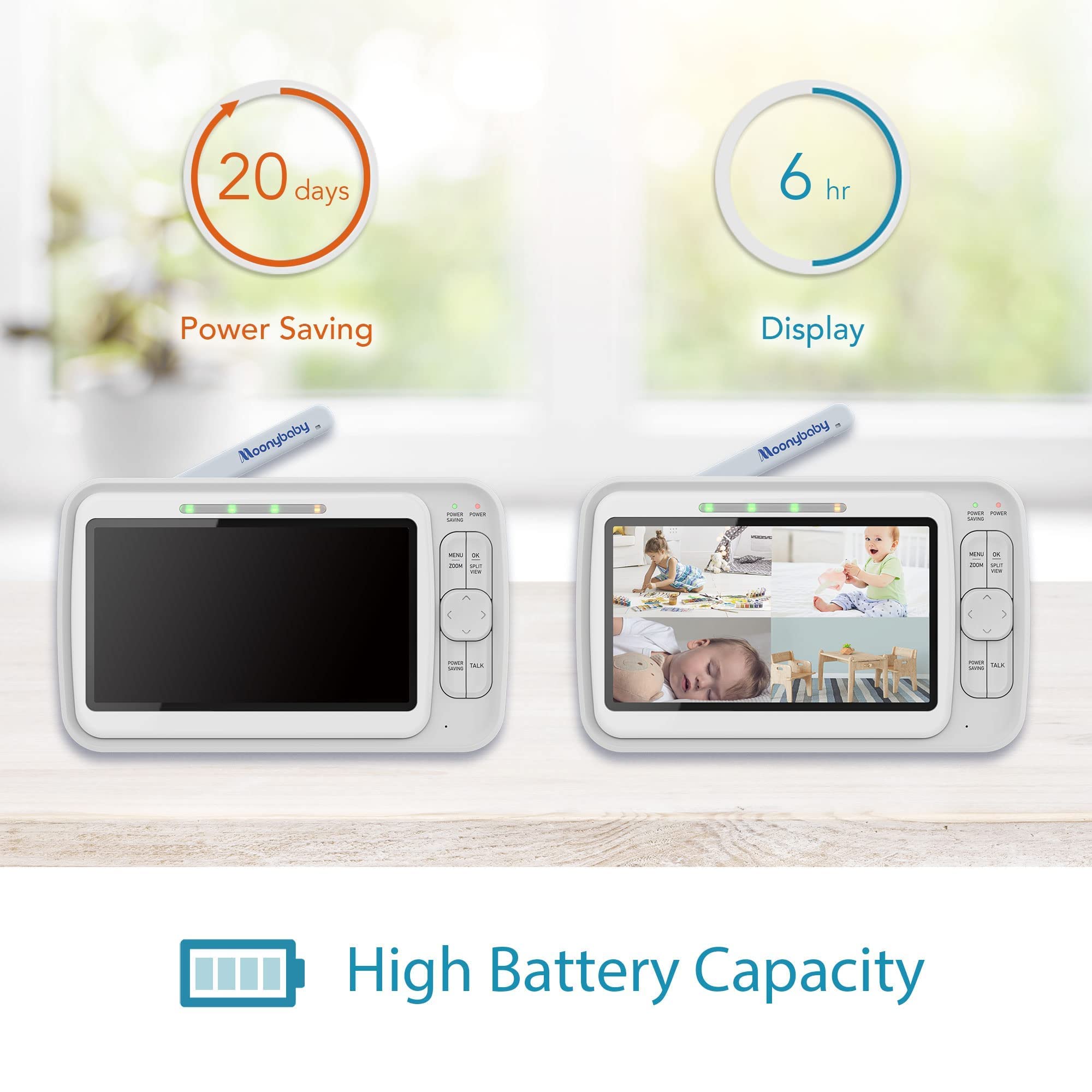 Low EMF Long Range 5" HD Baby Monitor with Camera and Audio, Auto Noise Reduce, PTZ Camera, Baby Room Temperature Sensor, Auto Night Vision, Lullaby