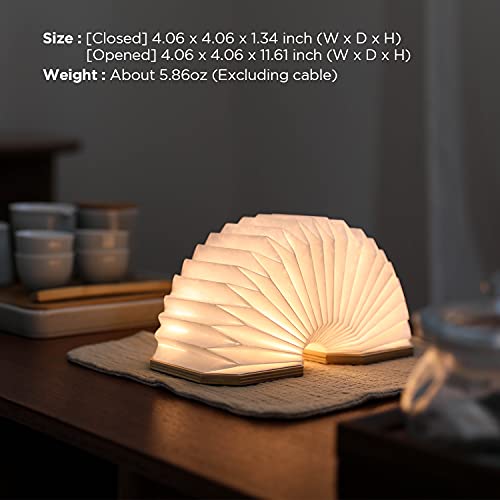 mooas Accordion LED Rechargeable nightlight, Wooden Book lamp, Wooden lamp, Wooden booklight, Folding Night Light, USB Rechargeable Wooden Table lamp with Magnetic Strap (Dark Brown)