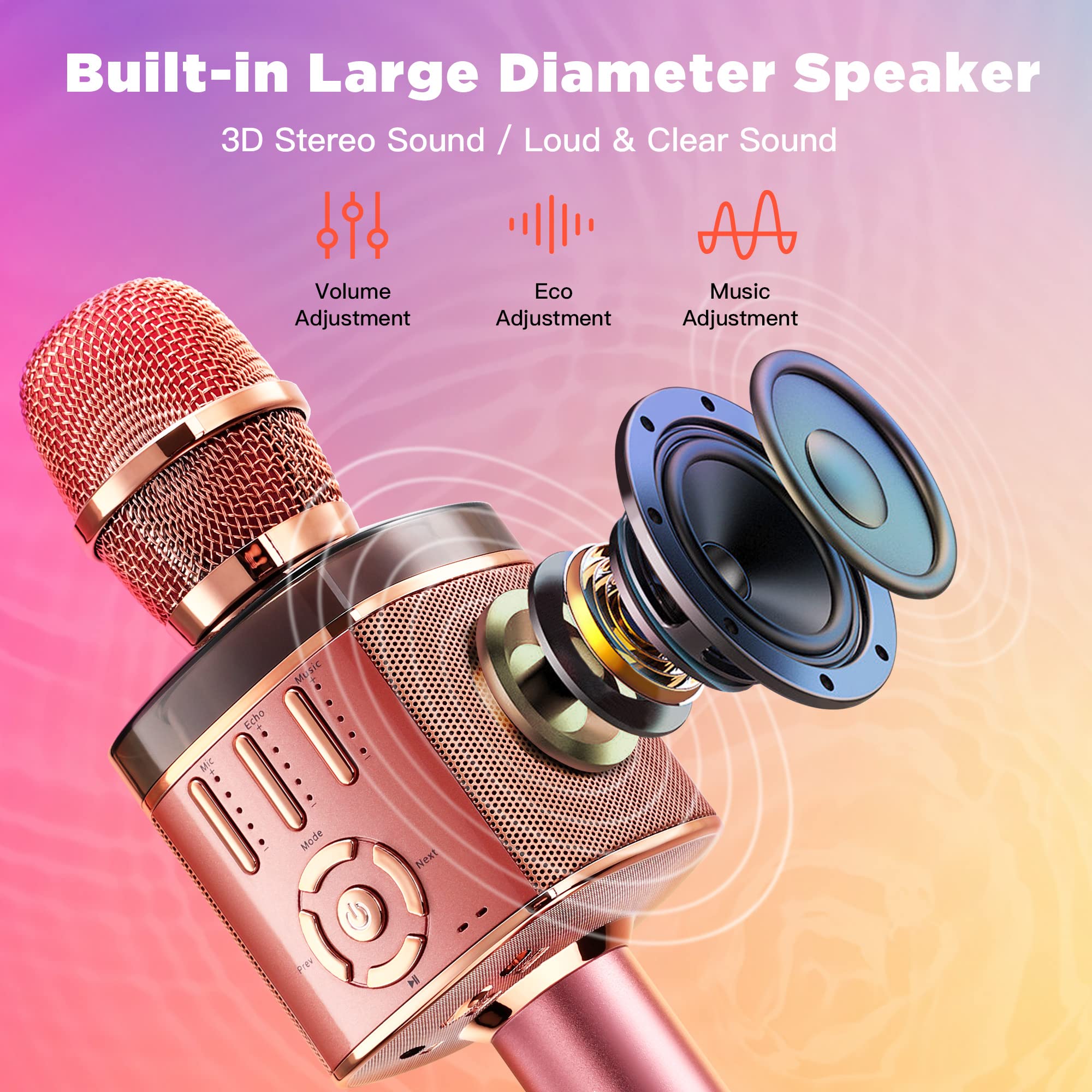 2 Pack Bluetooth Karaoke Microphone PMPO 20W, Portable Wireless Metal Handheld Cordless Dynamic Mic with RGB Lights, 8hrs Work Time,