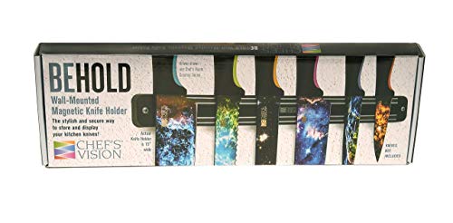 Black Wall-Mounted Magnetic Kitchen Knife Holder - BEHOLD by Chef's Vision - Magnetic Strip for Kitchen Knives - Stylish Kitchen Knife Bar Display - Ideal For Color Knives