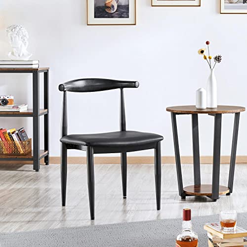 Yaheetech Mid Century Dining Chairs Armless with Backrest Modern Kitchen Chairs Metal Legs Fabric Leather Seat Set of 4, Black