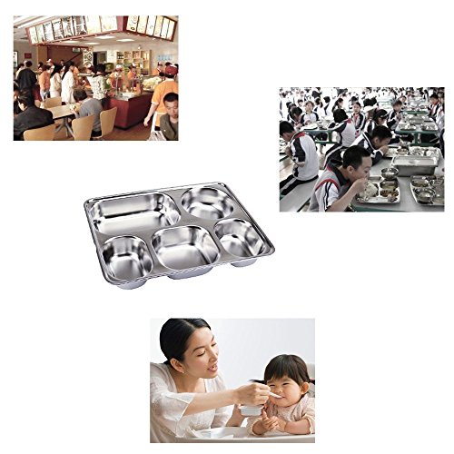 AIYoo 304 Stainless Steel Divided Plates with Lid for Adults Divided Dinner Tray 5 sections Bento Lunch Box Divided Food Containers
