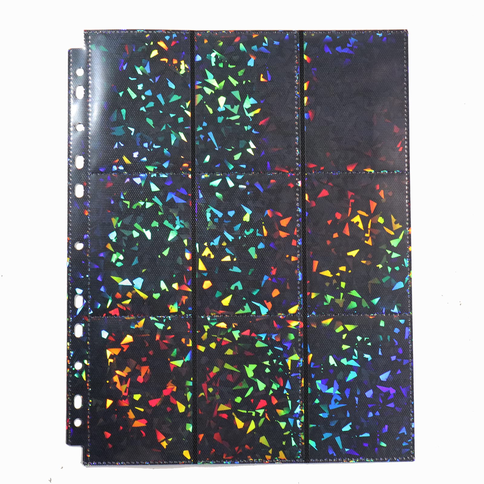 30PCS Holographic Trading Card Sleeve Pages Gemstone Foil Card Sleeves TCG&Photo 9 Pockets Fit 3 Ring Binder Pages (Side Loading Black Pages)