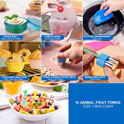 27Pcs Bento Box Kids,XIANKE Lunch Box Kit,1300ML Container for Kids/Adult/Toddler,Durable Leak-proof 4 Compartments Box with Spoon Fork Bag Accessories,Microwave Dishwasher Freezer Safe,BPA-Fre