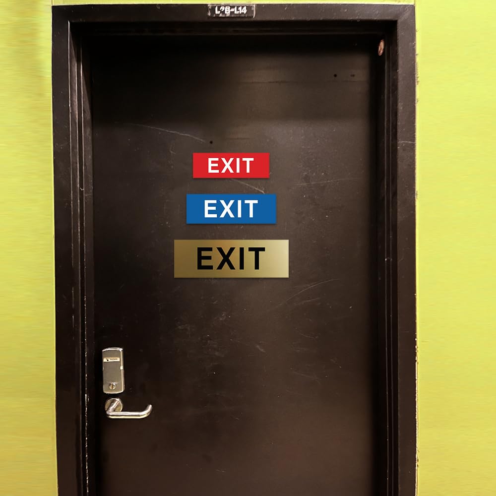 All Quality Basic Exit Wall or Door Sign - Simple & Clear To Ensure Safety | Easy to Install - Black/Silver - Large (1 Pack)