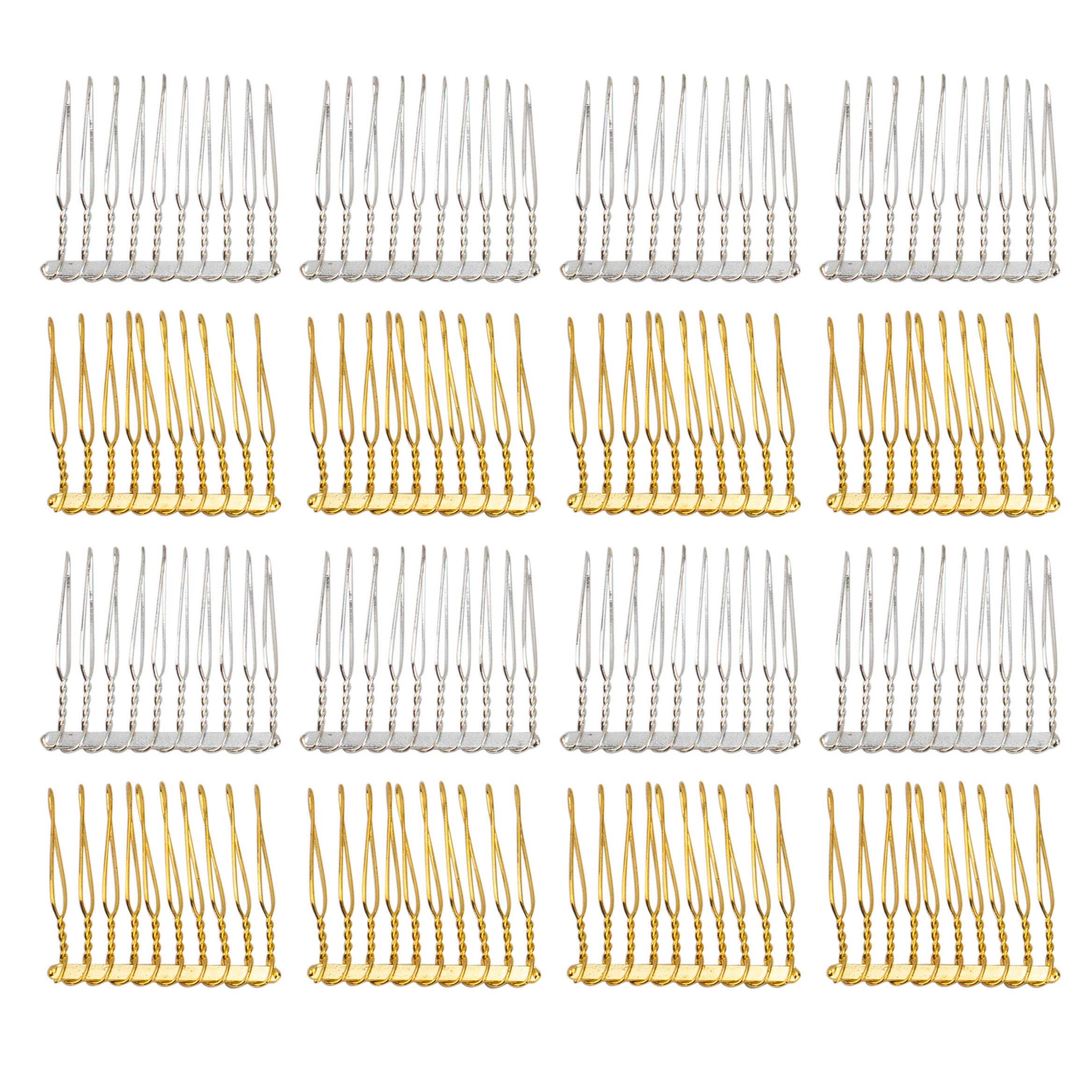 AUEAR, 20 Pack 10 Teeth Metal Veil Comb Hair Wire Clips Twist Bridal Wedding Combs Silver Gold