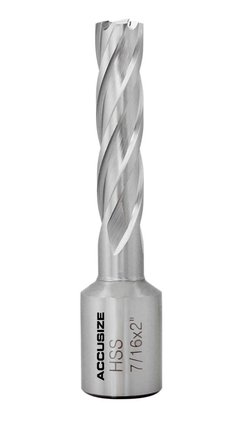 Accusize Industrial Tools 7/16'' Cutting Dia, 3/4'' Weldon Shank, 2'' Cutting Depth H.S.S. Annular Cutters, 2081-2012