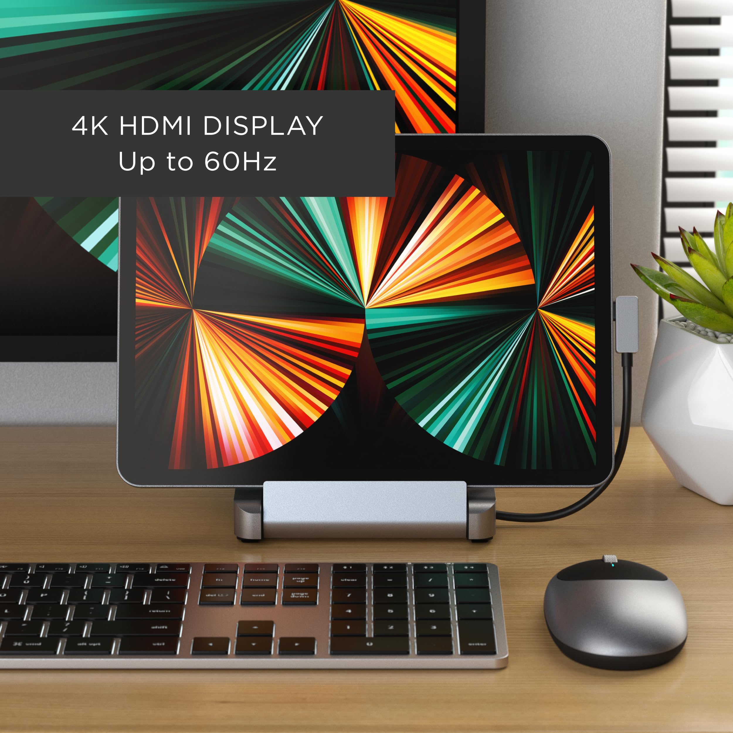 Satechi USB C Hub - iPad Pro USB C Hub - Aluminum Stand & Hub β 6-in-1 iPad Dock Foldable Stand β iPad Docking Station- iPad Hub for M2, M1 iPad Pro/iPad Air, iPad Mini 6 Gen