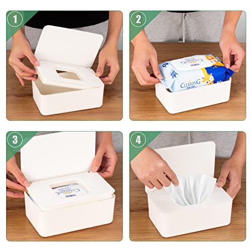 Baby Wipes Dispenser, Wipe Holder for Baby & Adult,Keeps Wet Tissue Fresh, Non-Slip Wipes Case, Wipe Container with Sealing Design Lid (1-White)
