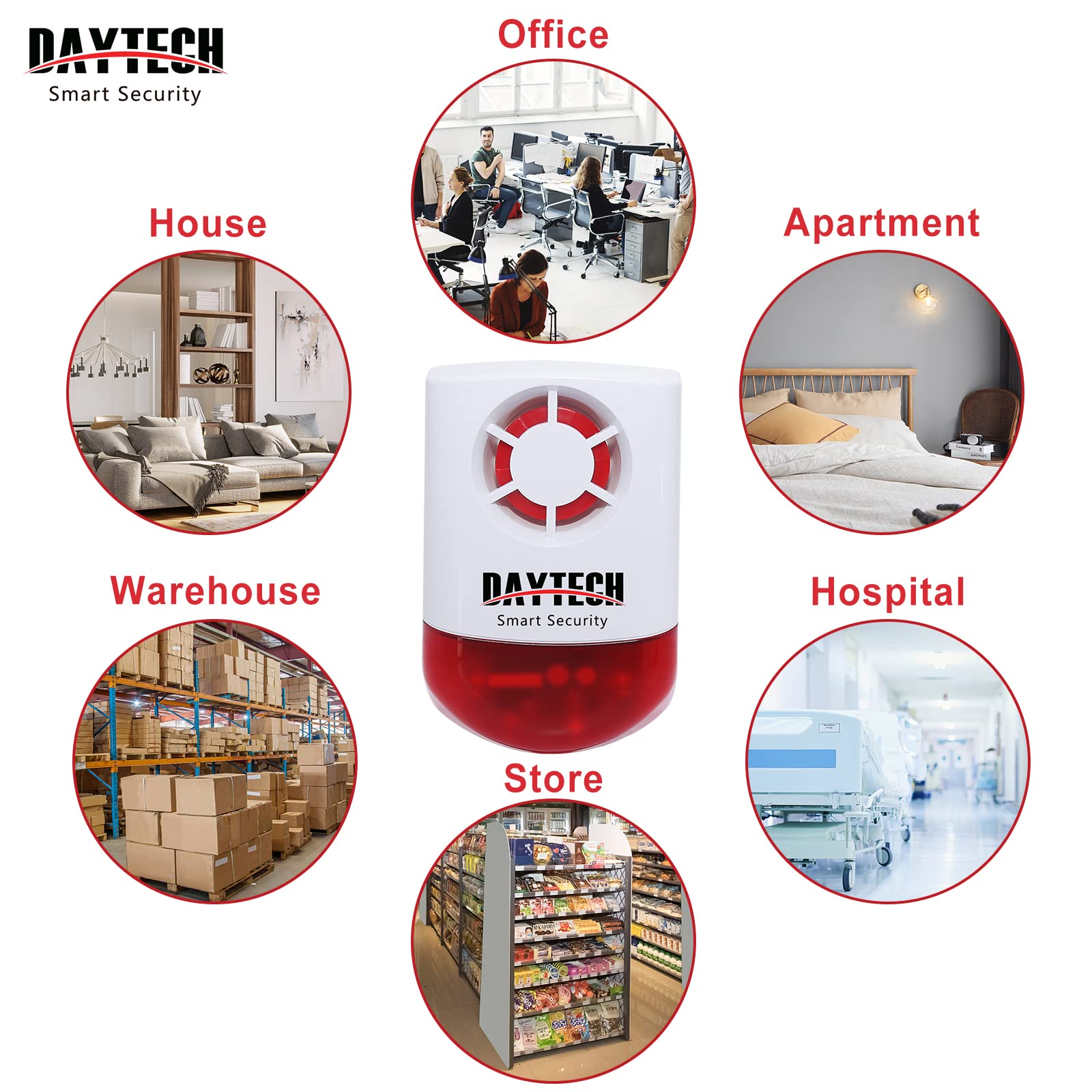 Daytech Strobe Siren Alarm Home Caring Loud Outdoor SOS Alert System 2 Red Flashing Siren 2 Remotes Panic Button 4 Emergency Button for Store Home Hotel Jewelry Shop Security Alarm