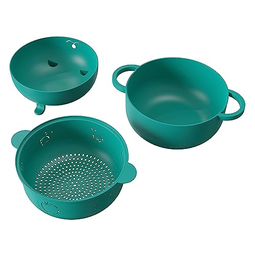 2000 ML / 68 OZ Microwave Ramen Bowl,Noodle Bowl, Steamer for Cooking Food and Vegetables with Handle, Lid, Removable Strainer. Multifunctional bowl for Cooking, Rinse, Storage (green)