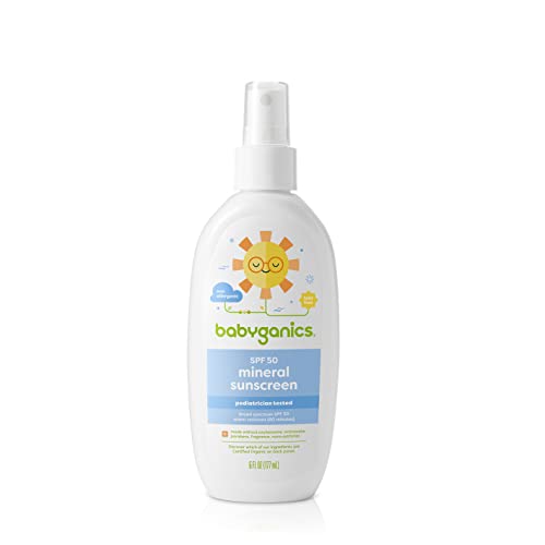 Babyganics SPF 50 Baby Sunscreen Spray | UVA UVB Protection | Octinoxate & Oxybenzone Free | Water Resistant, 6 Ounce (Pack of 2)