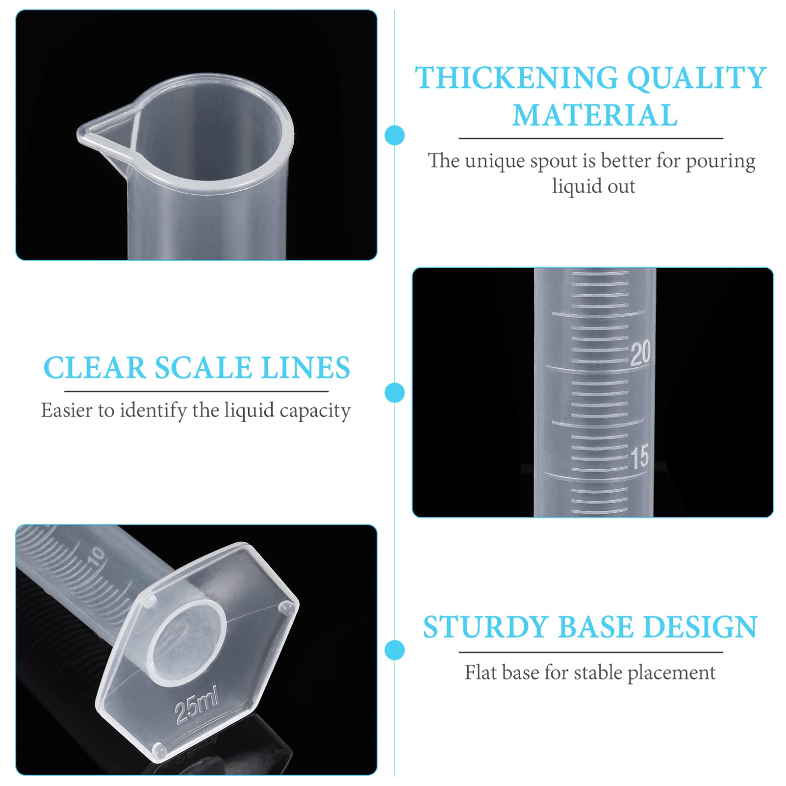 Lurrose Graduated Cylinders Set 5 Plastic Measuring Cylinders Lab Test Tube 250ml, 100ml, 50ml, 25ml, 10ml with 4 Droppers 2 Tube Brushes for Science Projects School