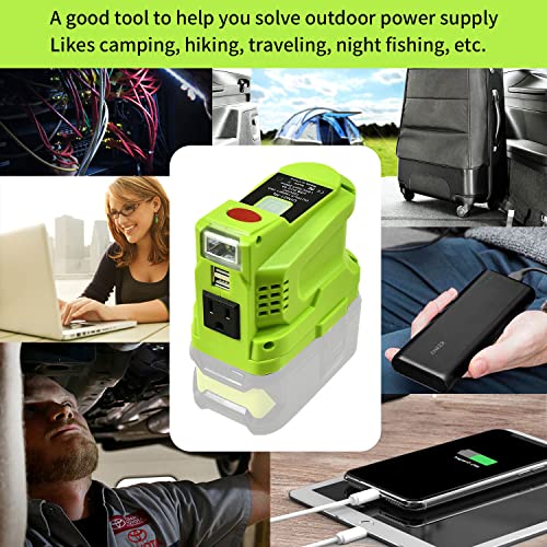 150W Power Inverter for Ryobi 18V Volt Lithium Battery,Portable Power Station Inverter with 2-USB&AC 110V-120v 200LM LED Light(Inverter only)