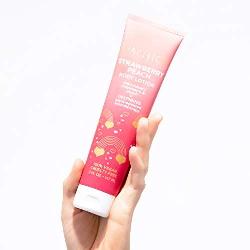 Pacifica Body Lotion – Strawberry Peach Hydrating Body Moisturizer Cream Hand Moisturizer w/Hyaluronic Acid, Lightweight, Clean Vegan & Cruelty-Free Dermatologist Tested, 5 fl oz