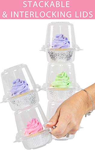 Stack'nGo Cupcake Containers - Bulk Pack | Plastic Disposable Cup Cake Boxes Carrier Holder Box (50 Carriers, 1 Single Serve)