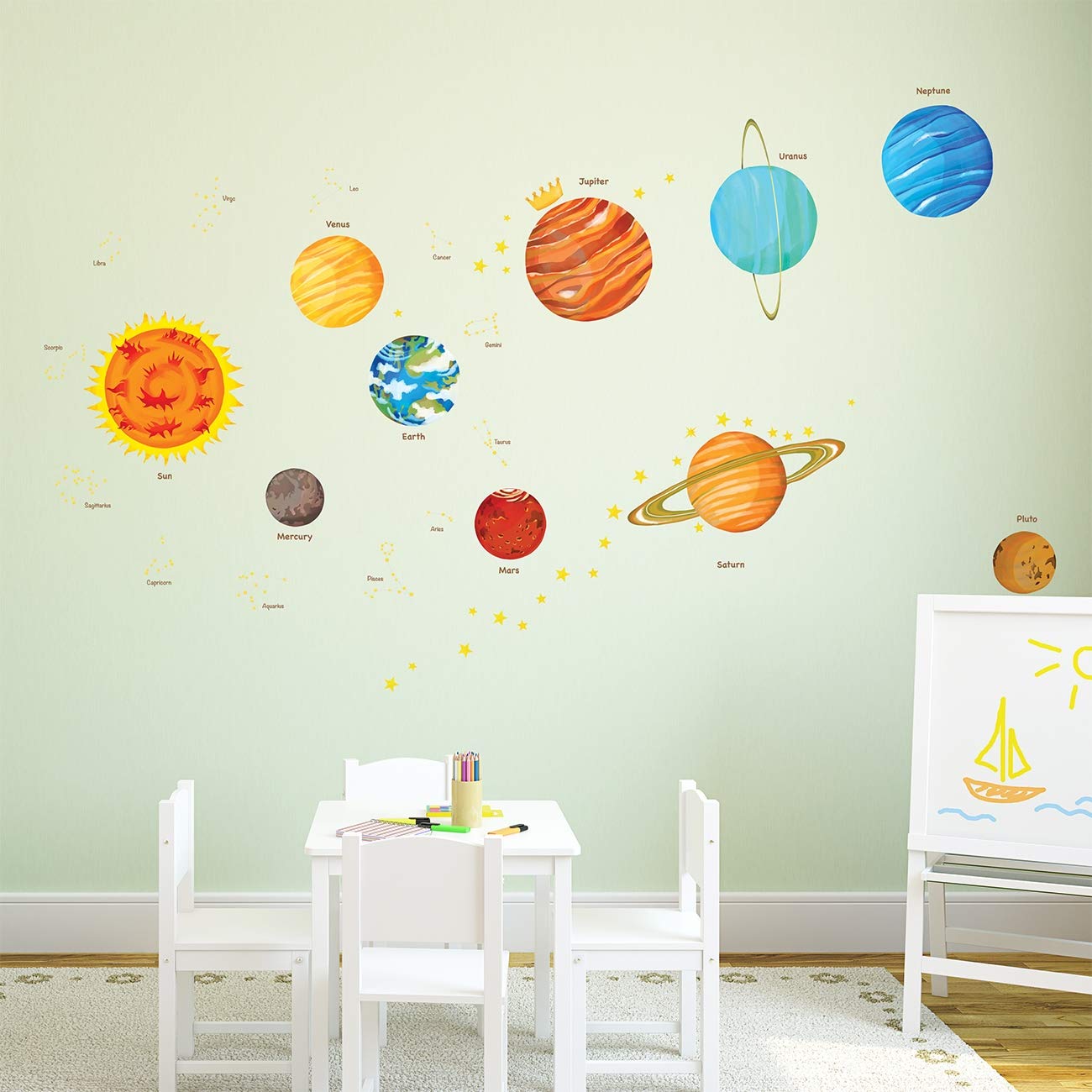 DECOWALL DAT-1501T The Solar System Wall Stickers Wall Decals Peel and Stick Removable Wall Stickers for Kids Nursery Bedroom Living Room
