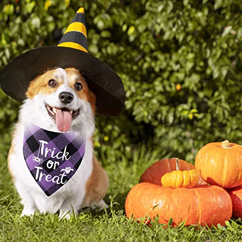 2 Pack Plaid Halloween Dog Bandanas, Washable Halloween Pumpkin Bat Printing Dog Bib Kerchief Scarf Adjustable Accessories for Small to Large Dog Puppy Cat